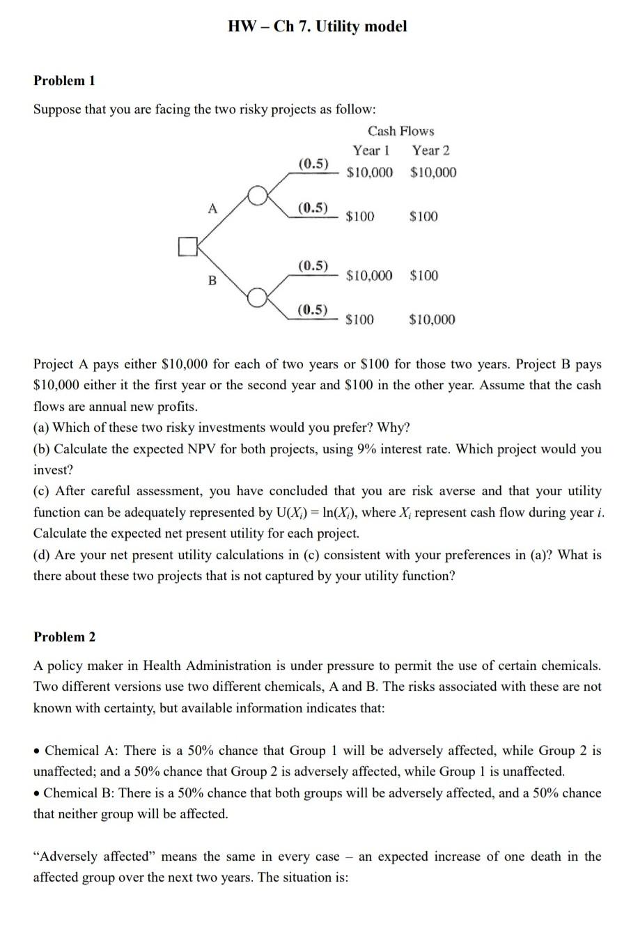 Solved HW - Ch 7. Utility model Problem 1 Suppose that you | Chegg.com