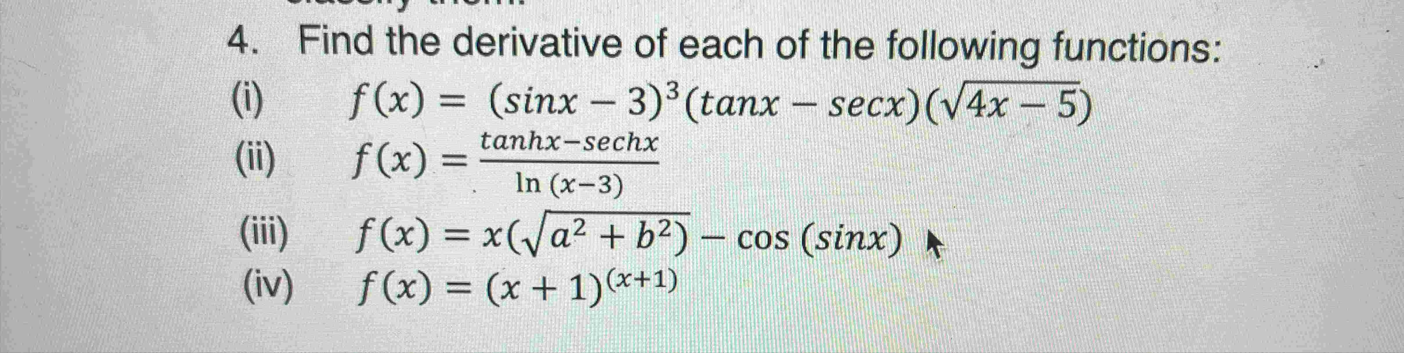 Solved Find the derivative of ﻿each of ﻿the following | Chegg.com