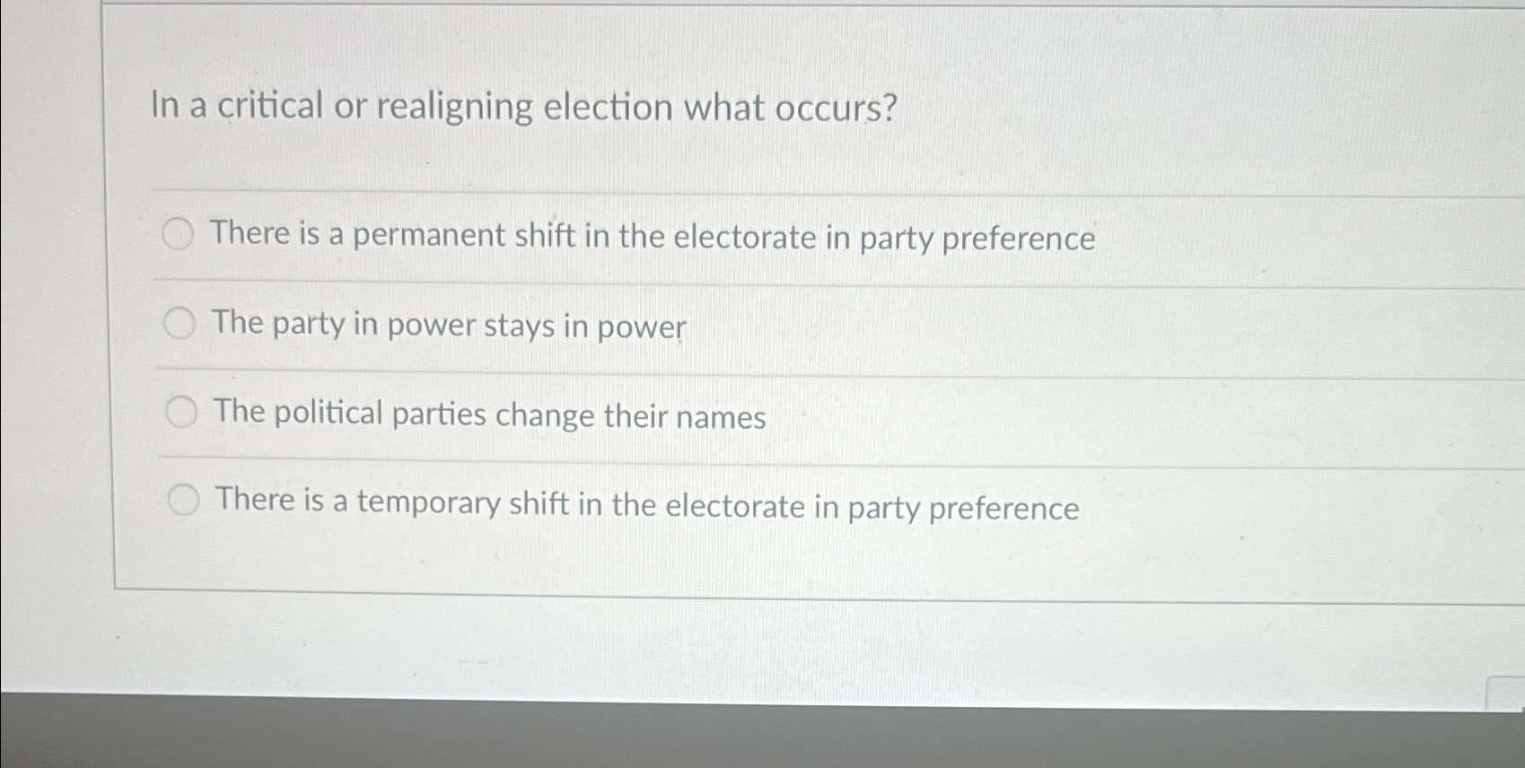 Solved In a critical or realigning election what | Chegg.com