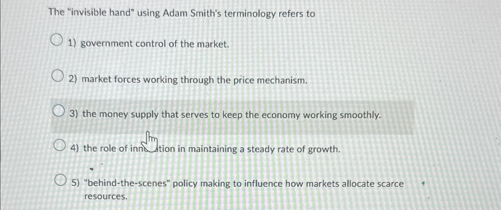 Solved The "invisible hand" using Adam Smith's terminology | Chegg.com