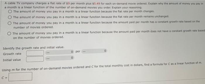 Solved A cable TV company charges a flat rate of $9 per | Chegg.com