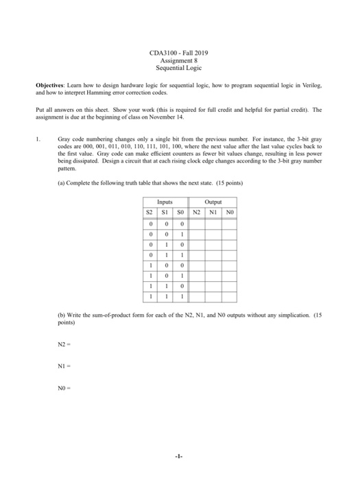 Solved CDA3100 - Fall 2019 Assignments Sequential Logic | Chegg.com