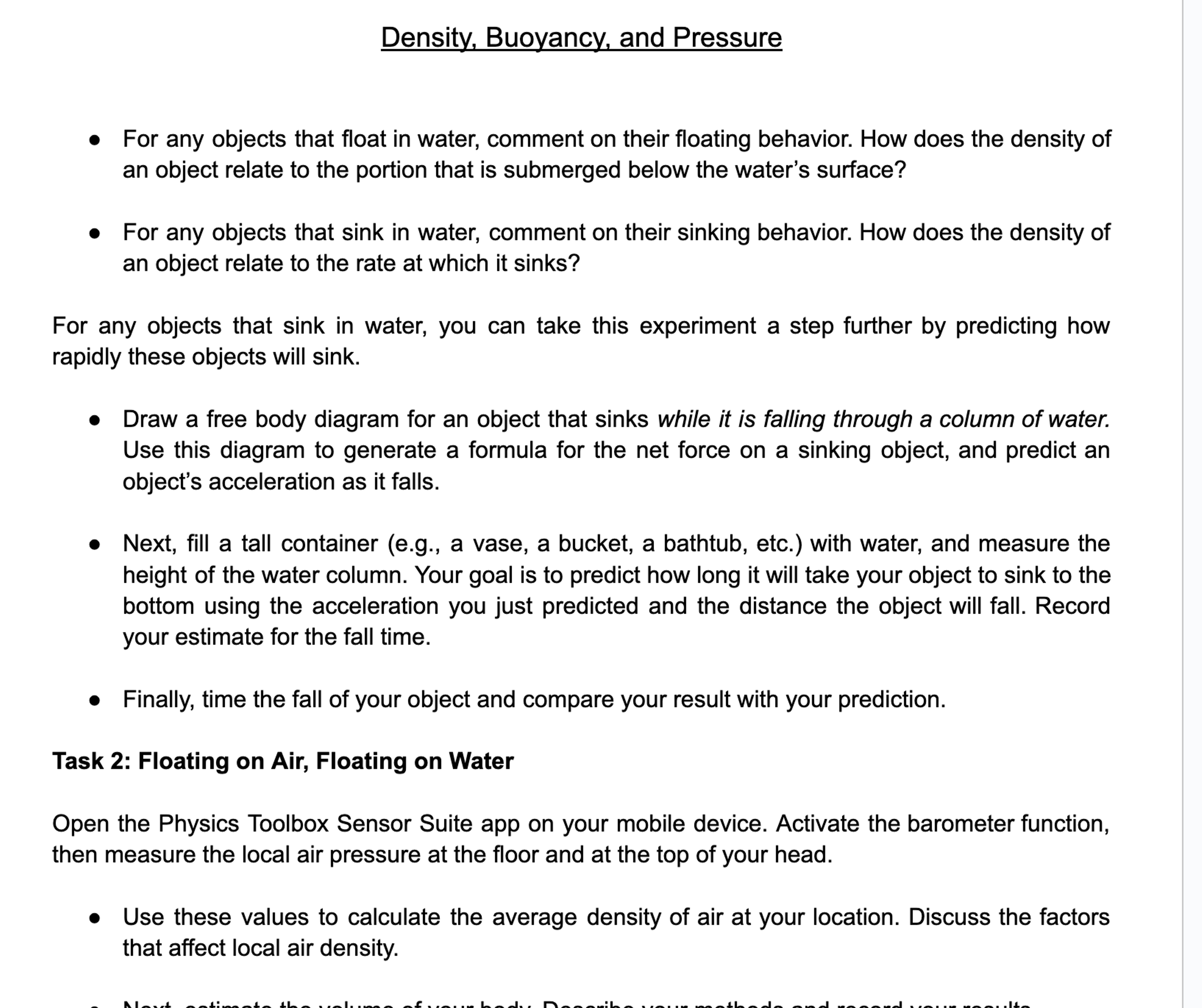 Solved Density, Buoyancy, and PressureFor any objects that | Chegg.com