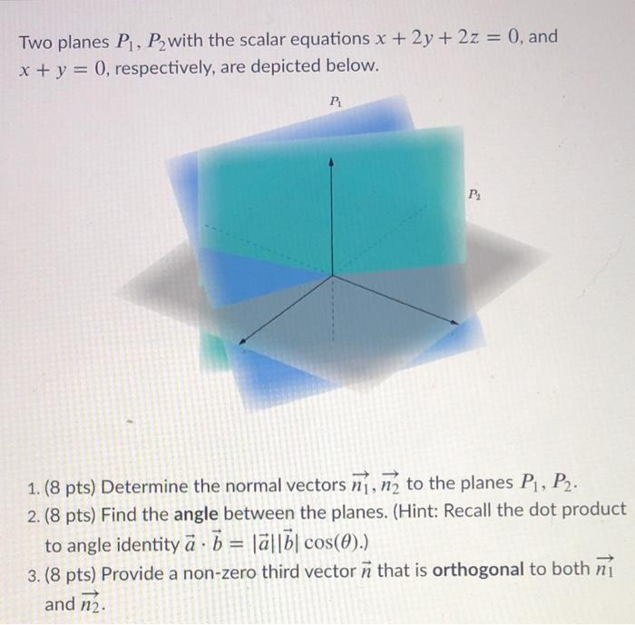 Solved Two planes P1, P2 with the scalar equations x + 2y + | Chegg.com