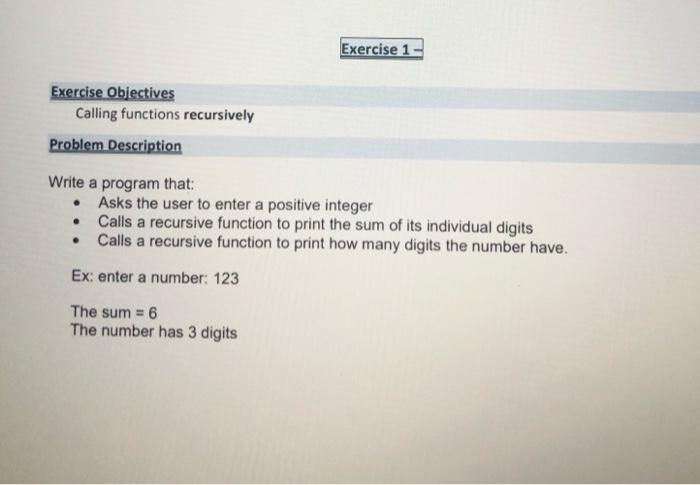 Solved Exercise 1 Exercise Objectives Calling functions | Chegg.com