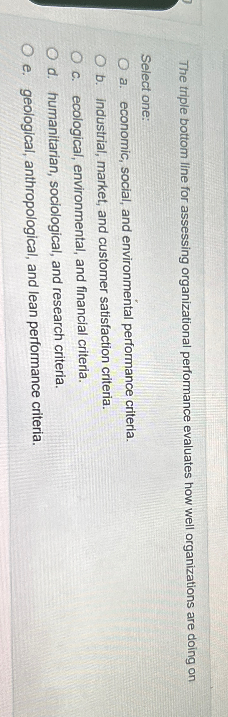 Solved The triple bottom line for assessing organizational | Chegg.com