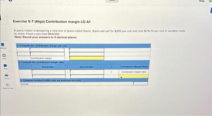 Solved Exercise 5.7 (Algo) Contribution margin LO A1 A jeans | Chegg.com
