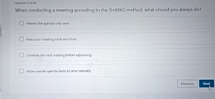 Solved Qucition 5 ﻿of 40When conducting a meeting according | Chegg.com