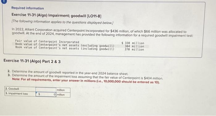 Solved Required information Exercise 11-31 (Algo) | Chegg.com