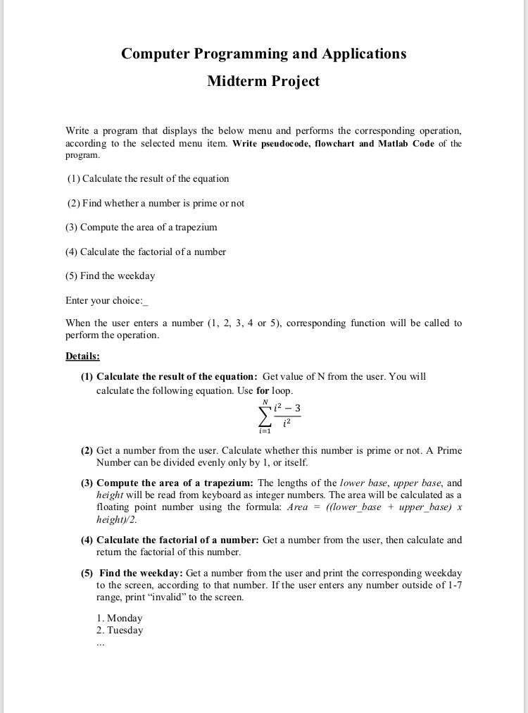 Solved Computer Programming and Applications Midterm Project | Chegg.com
