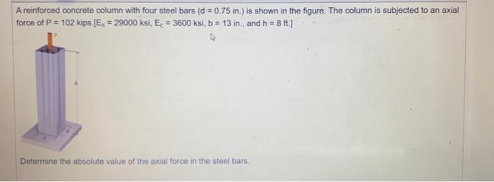 Solved A reinforced concrete column with four steel bars ( | Chegg.com