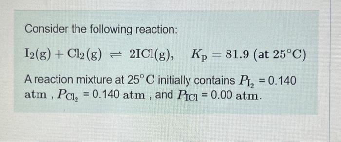 Solved Consider the following reaction: I2( g)+Cl2( | Chegg.com