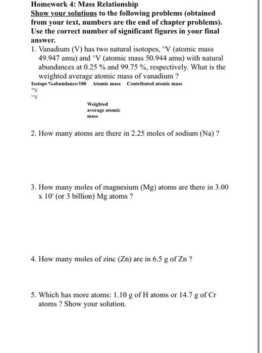 Solved Homework 4: Mass Relationship Show your solutions to | Chegg.com