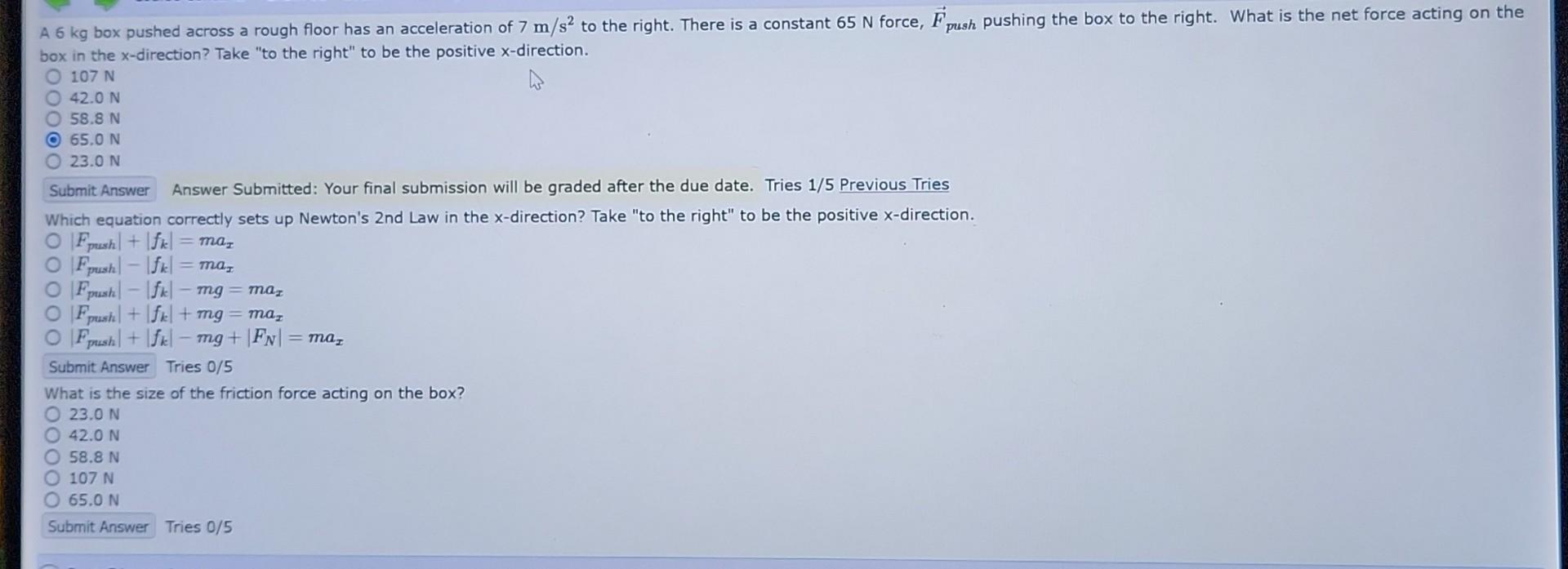 Solved box in the x-direction? Take "to the right" to be the | Chegg.com