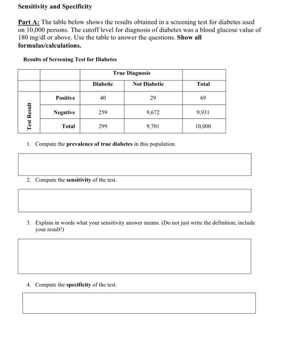 Solved Sensitivity and Specificity Part A: The table below | Chegg.com