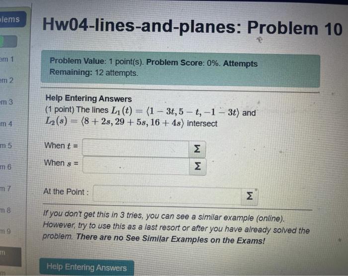 Solved lems Hw04-lines-and-planes: Problem 10 em 1 Problem | Chegg.com