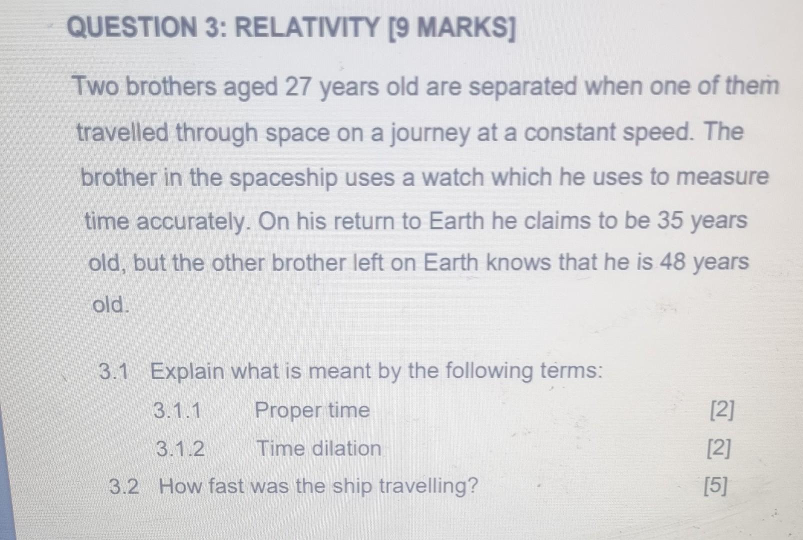 Solved QUESTION 3: RELATIVITY [9 MARKS] Two brothers aged 27 | Chegg.com
