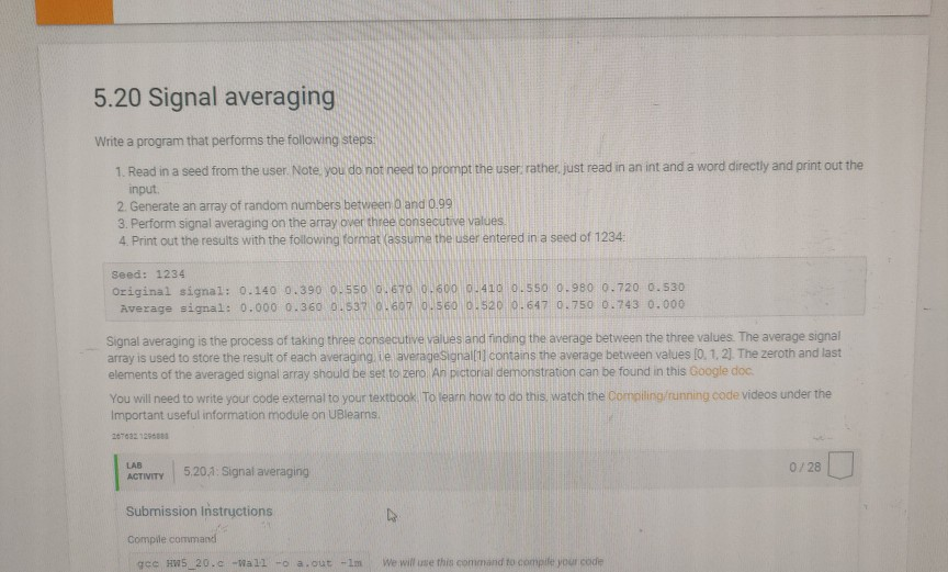 Solved 5.20 Signal averaging Write a program that performs | Chegg.com
