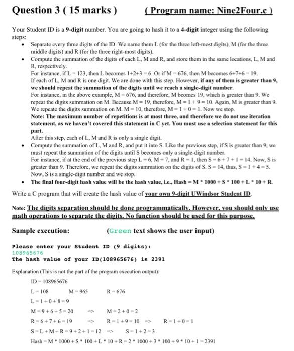 Solved Question 3 15 Marks Program Name Nine2fourc 