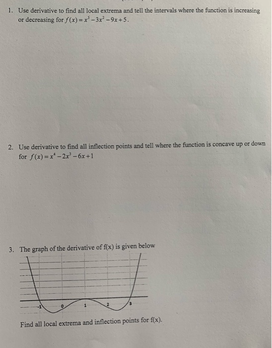 Solved 1. Use derivative to find all local extrema and tell | Chegg.com