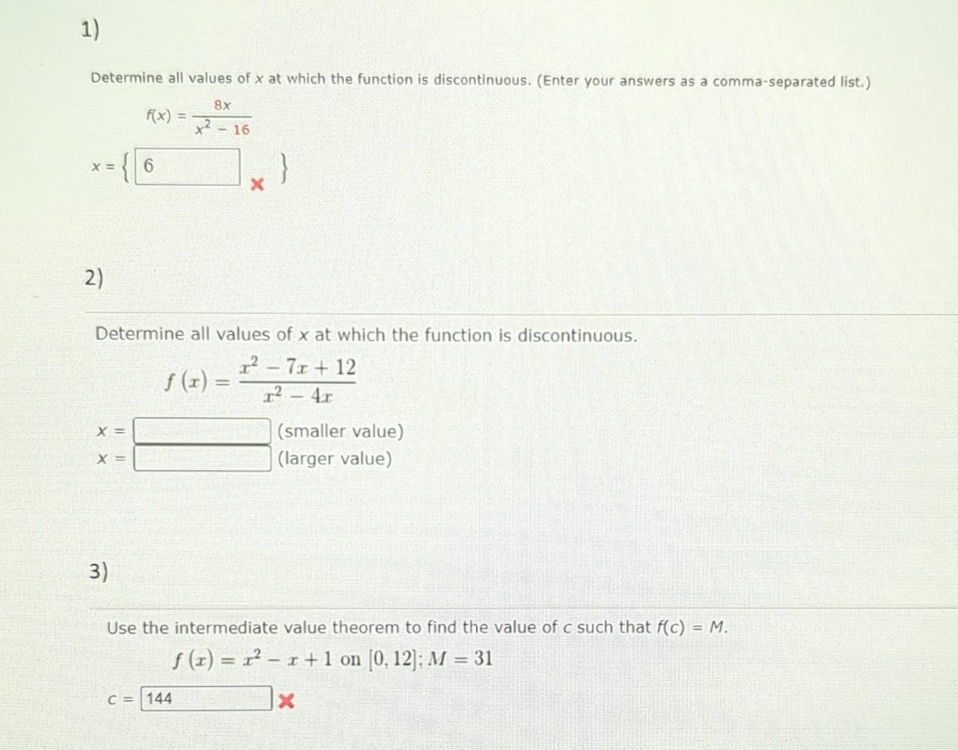 Solved Determine all values of x at which the function is | Chegg.com