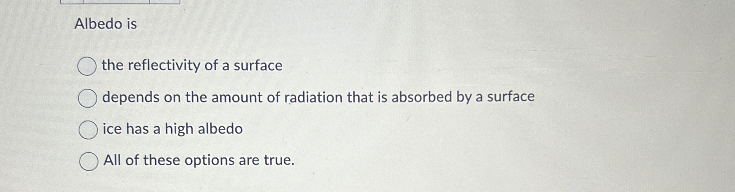 Solved Albedo isthe reflectivity of a surfacedepends on the | Chegg.com