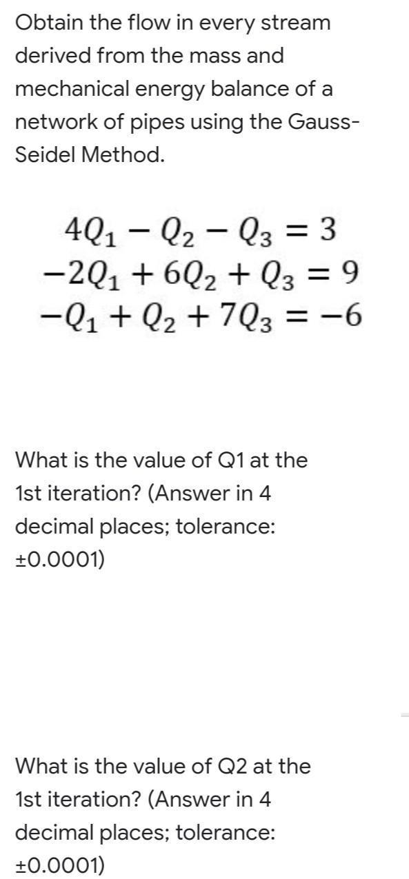 Solved Obtain the flow in every stream derived from the mass | Chegg.com