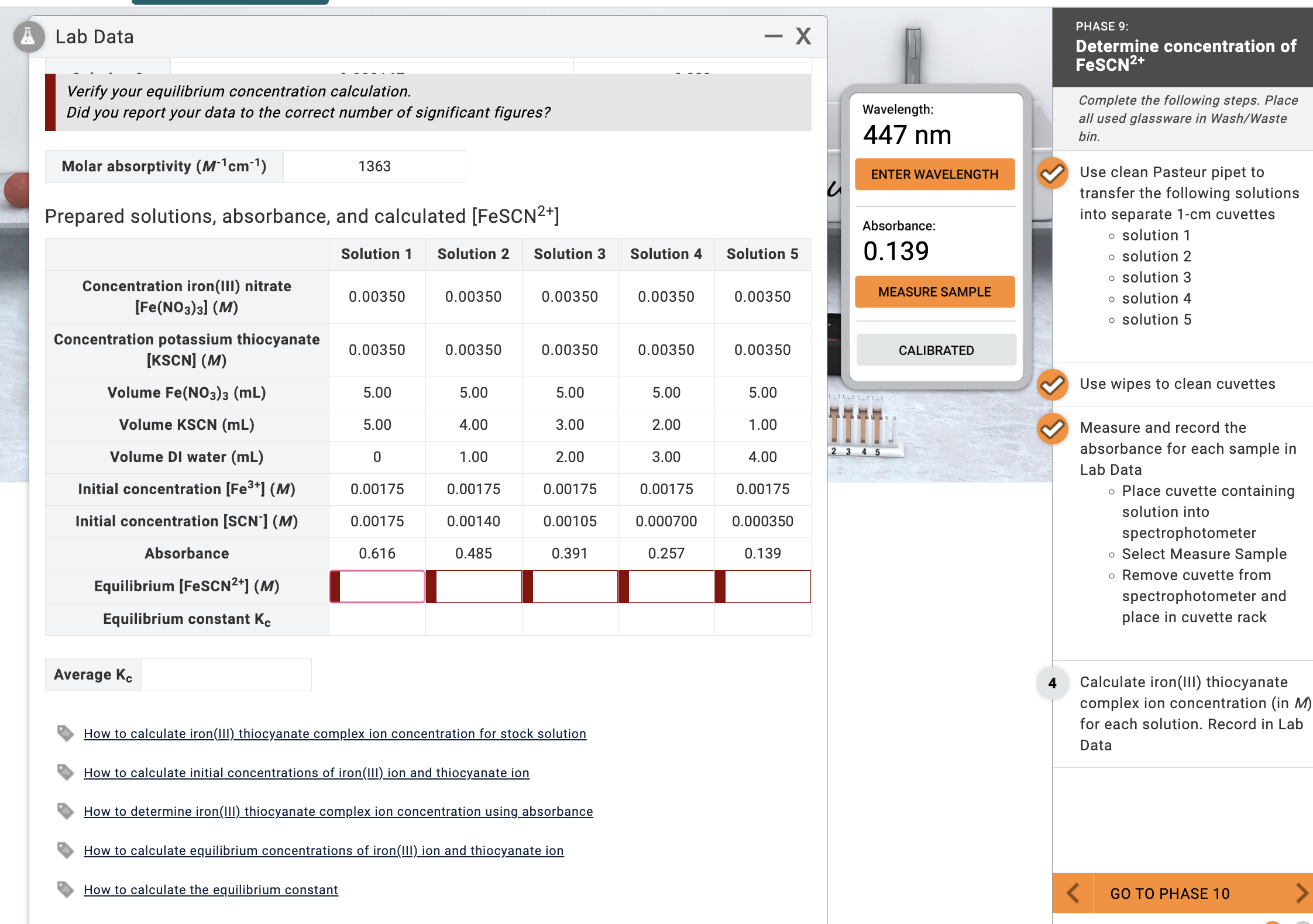 Solved Lab DataVerify your equilibrium concentration | Chegg.com