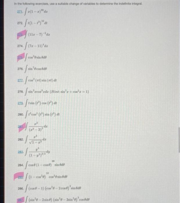 Solved in the following exercises, use a subtable change of | Chegg.com
