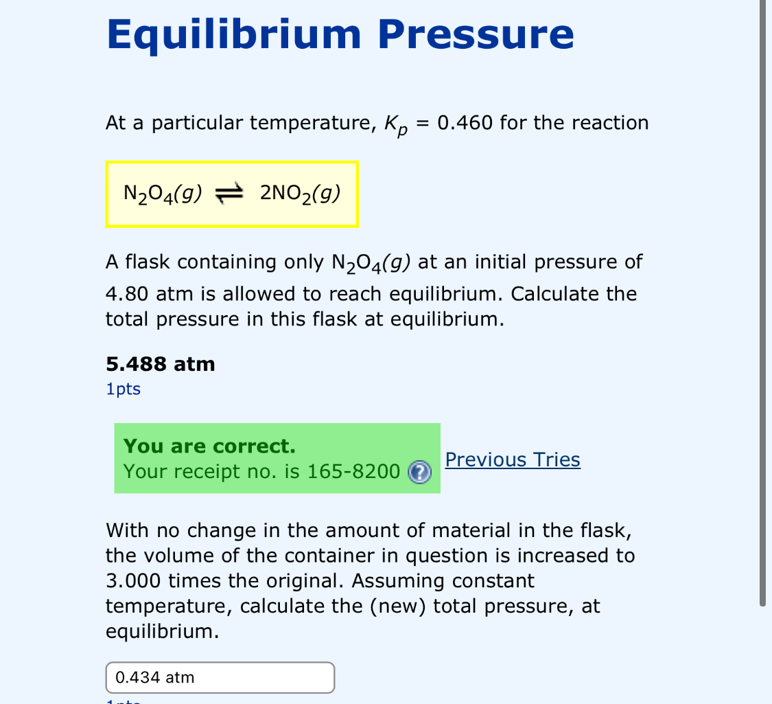 Solved Equilibrium PressureAt a particular temperature, | Chegg.com