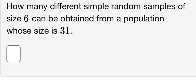Solved How many different simple random samples of size 6 | Chegg.com
