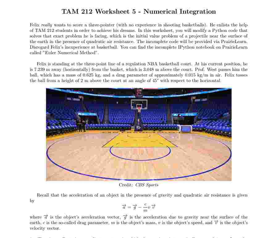TAM 212 ﻿Worksheet 5 - ﻿Numerical IntegrationFelix | Chegg.com