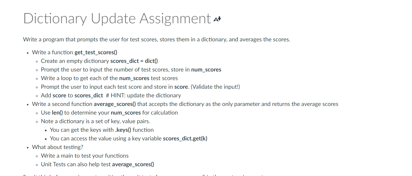 Solved Dictionary Update Assignment aWrite a program that | Chegg.com