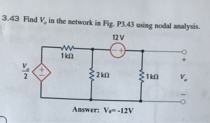 Solved 3.43 Find V, in the network in Fig. P3.43 using nodal | Chegg.com