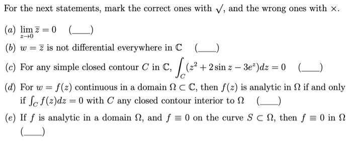 Solved For the next statements, mark the correct ones with , | Chegg.com