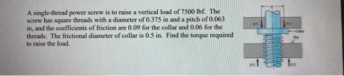 Solved A single-thread power screw is to raise a vertical | Chegg.com