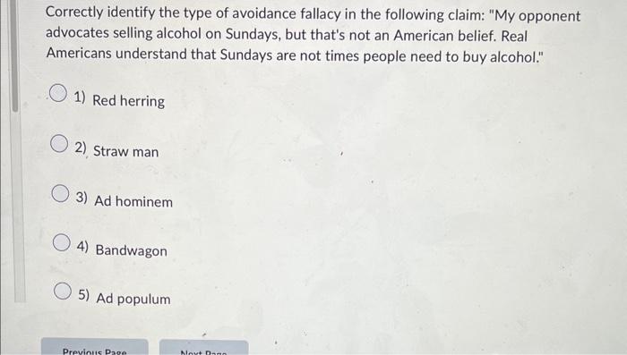 Solved Correctly identify the type of avoidance fallacy in | Chegg.com