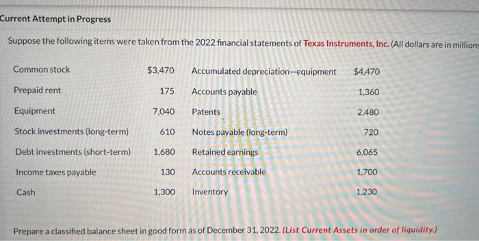 Solved Current Attempt in Progress Suppose the following | Chegg.com