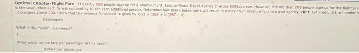 Solved Optimal Chapter-Flight Fare If exactly 203 people | Chegg.com