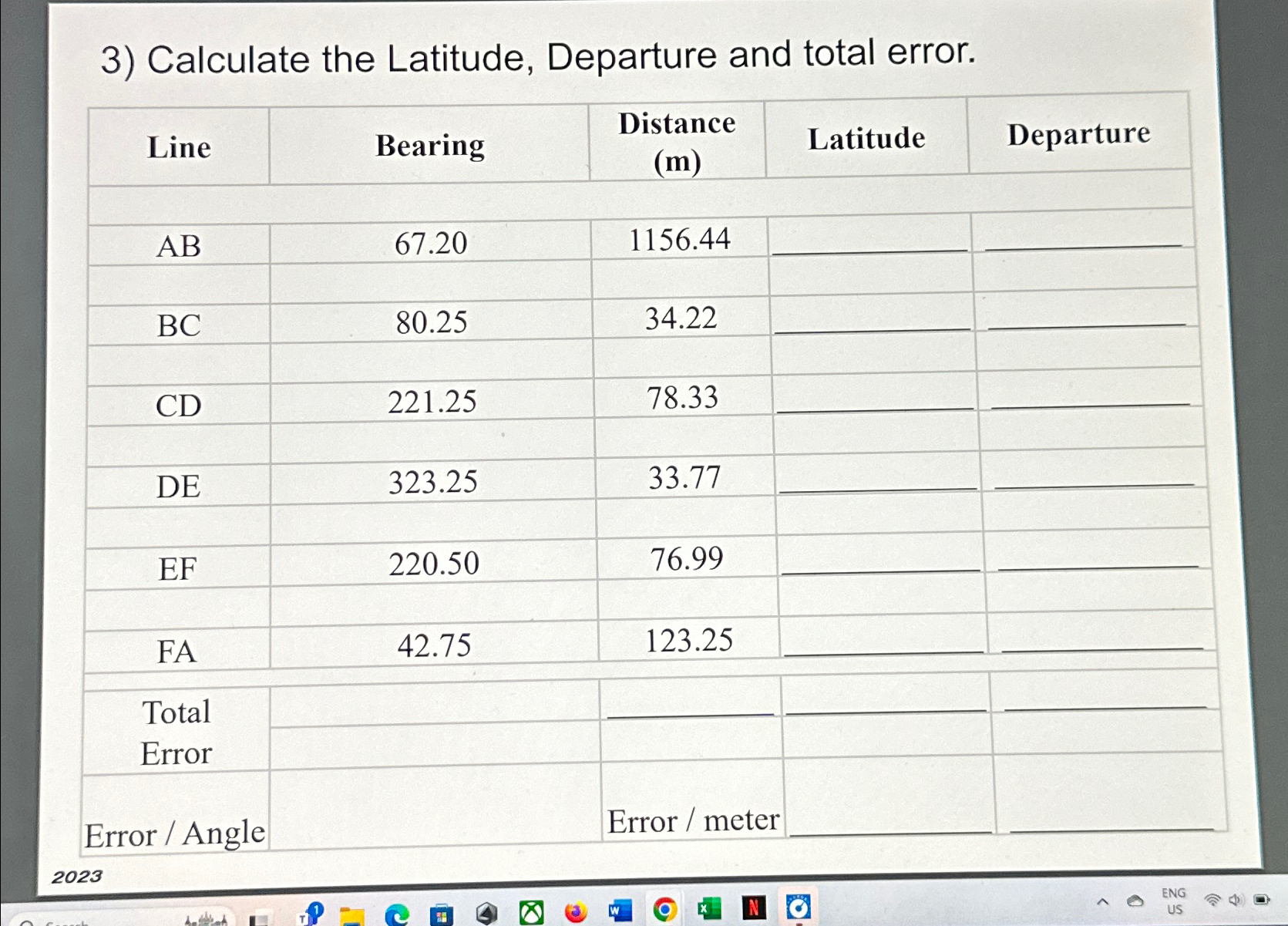 Solved Calculate the Latitude, Departure and total | Chegg.com