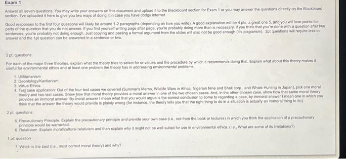 Exam 1 Answer all seven questions. You may write your | Chegg.com