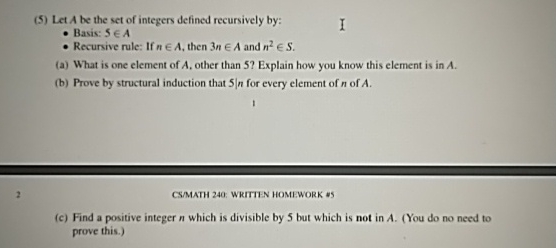 Solved (5) ﻿Let A be the set of integers defined recursively | Chegg.com