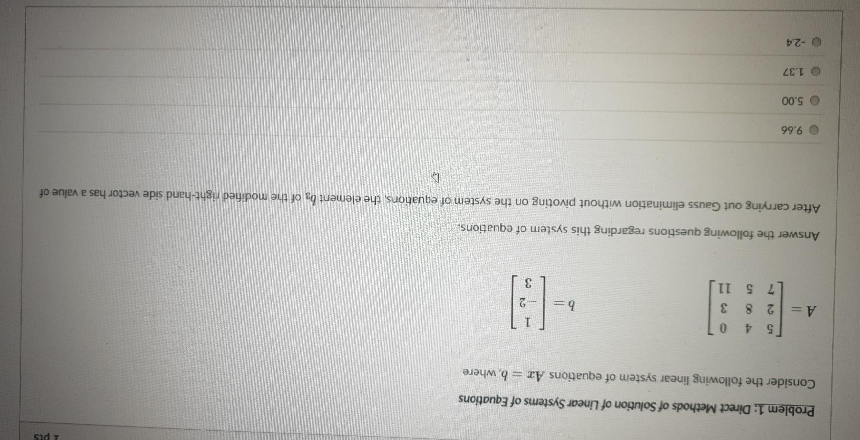 Solved Problem 1: Direct Methods of Solution of Linear | Chegg.com