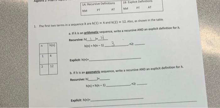 Solved Algebra 1A: Recursive Definitions 18 Explicit | Chegg.com
