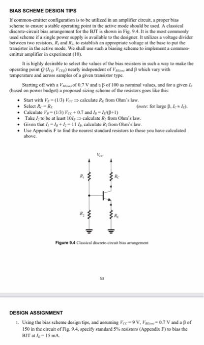 Solved BIAS SCHEME DESIGN TIPS If common-emitter | Chegg.com