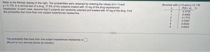 Solved Refer to the Minitab display to the right. The | Chegg.com