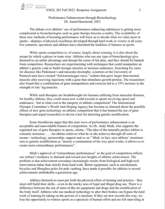 ENGL 203 Fall 2022-Response Assignment ENG 203: Short | Chegg.com