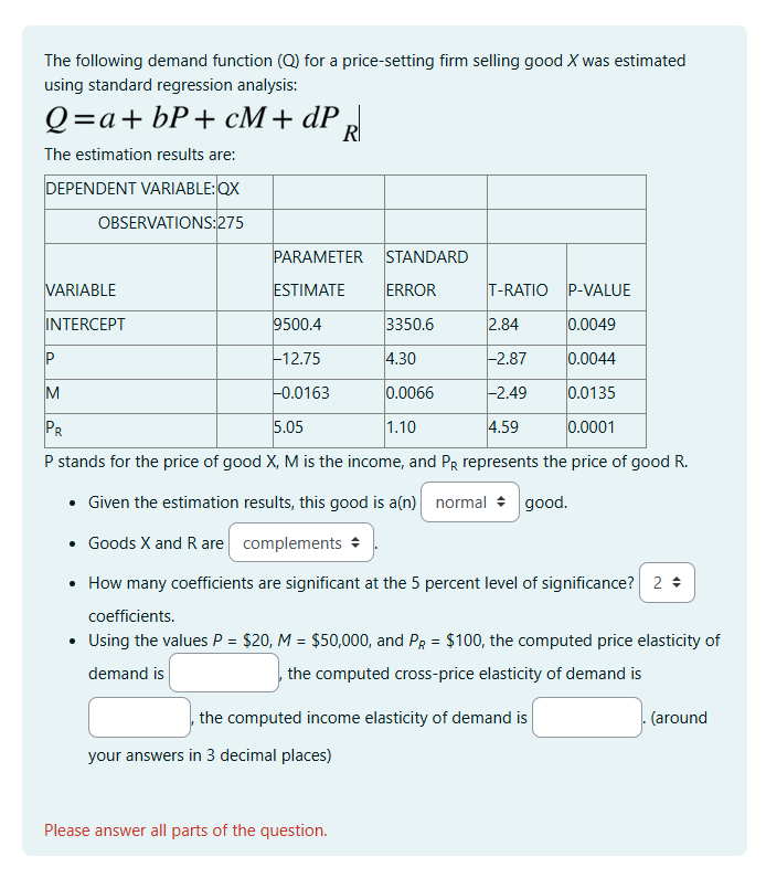 High Quality SOLUTION The following demand function \( (\mathrm{Q}) \) ﻿for | Chegg.com