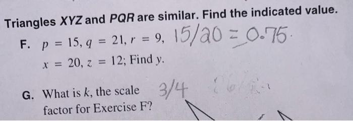 Solved Triangles XYZ and PQR are similar. Find the indicated | Chegg.com