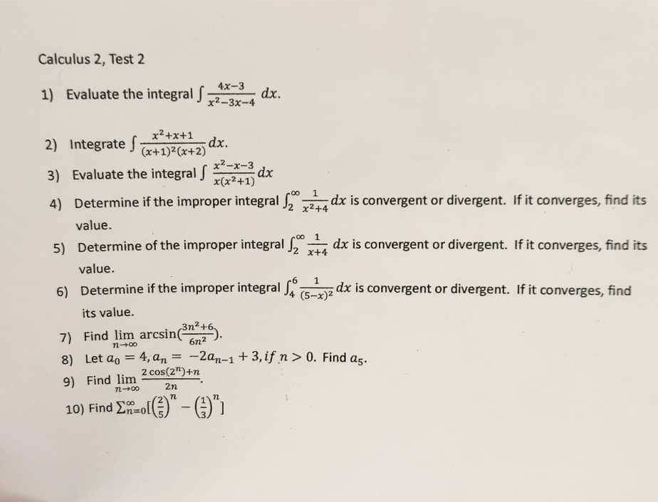 Solved Calculus 2, ﻿Test 2Evaluate the integral | Chegg.com